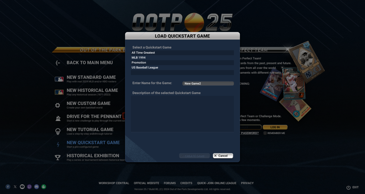 Quickstart Games - OOTP Wiki